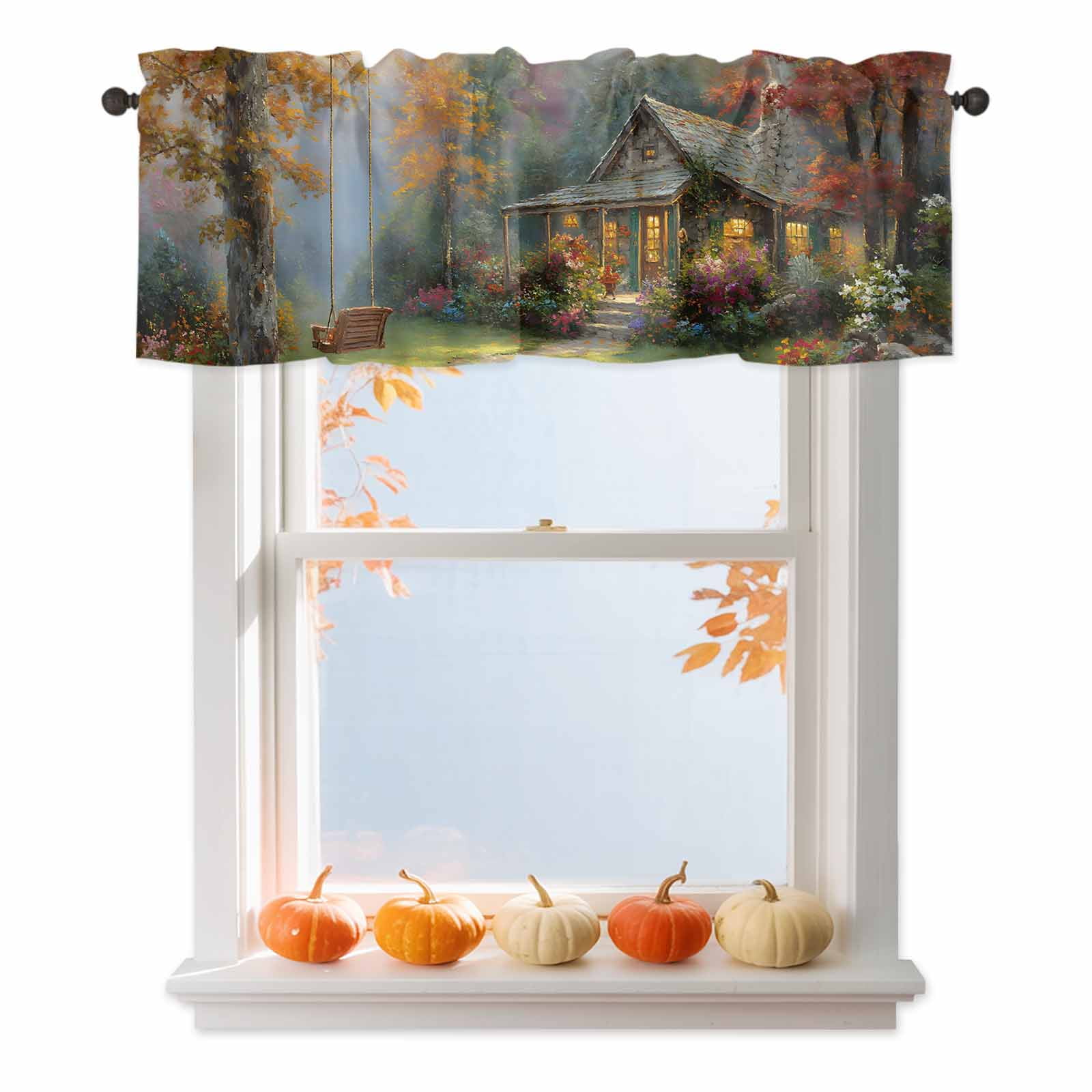 Forest Cottage Fall Maple Leaf Valances for Windows,Kitchen Valance Rod ...