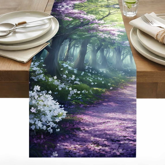 Forest Cotton Linen Table Runner Flowers Dining Table Runners for Home ...