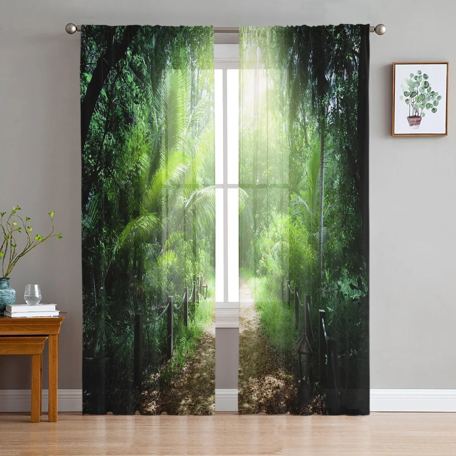 Forest Creek Flowing Water Nature Scenery Tulle Sheer Window Curtains ...