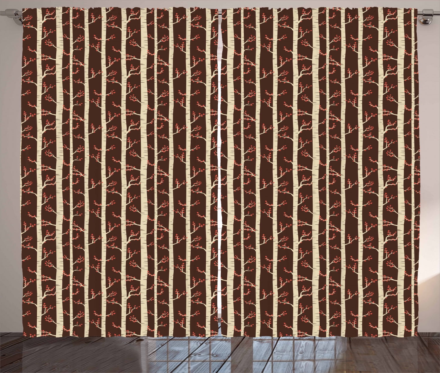 Ambesonne Forest Curtains 2 Panel Set, Birch Trees in Autumn, 108" x 63 ...