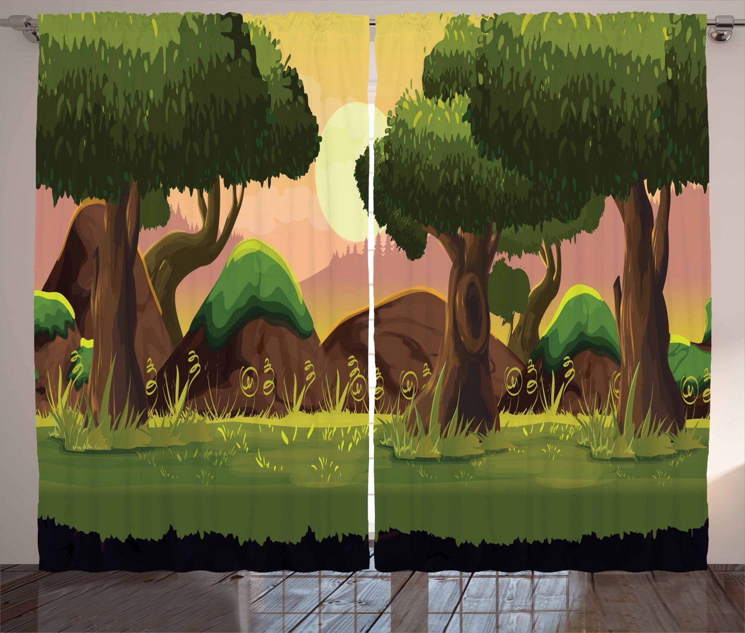 Forest Curtains 2 Panels Set, Animation Game Scenery Inspired Graphic ...