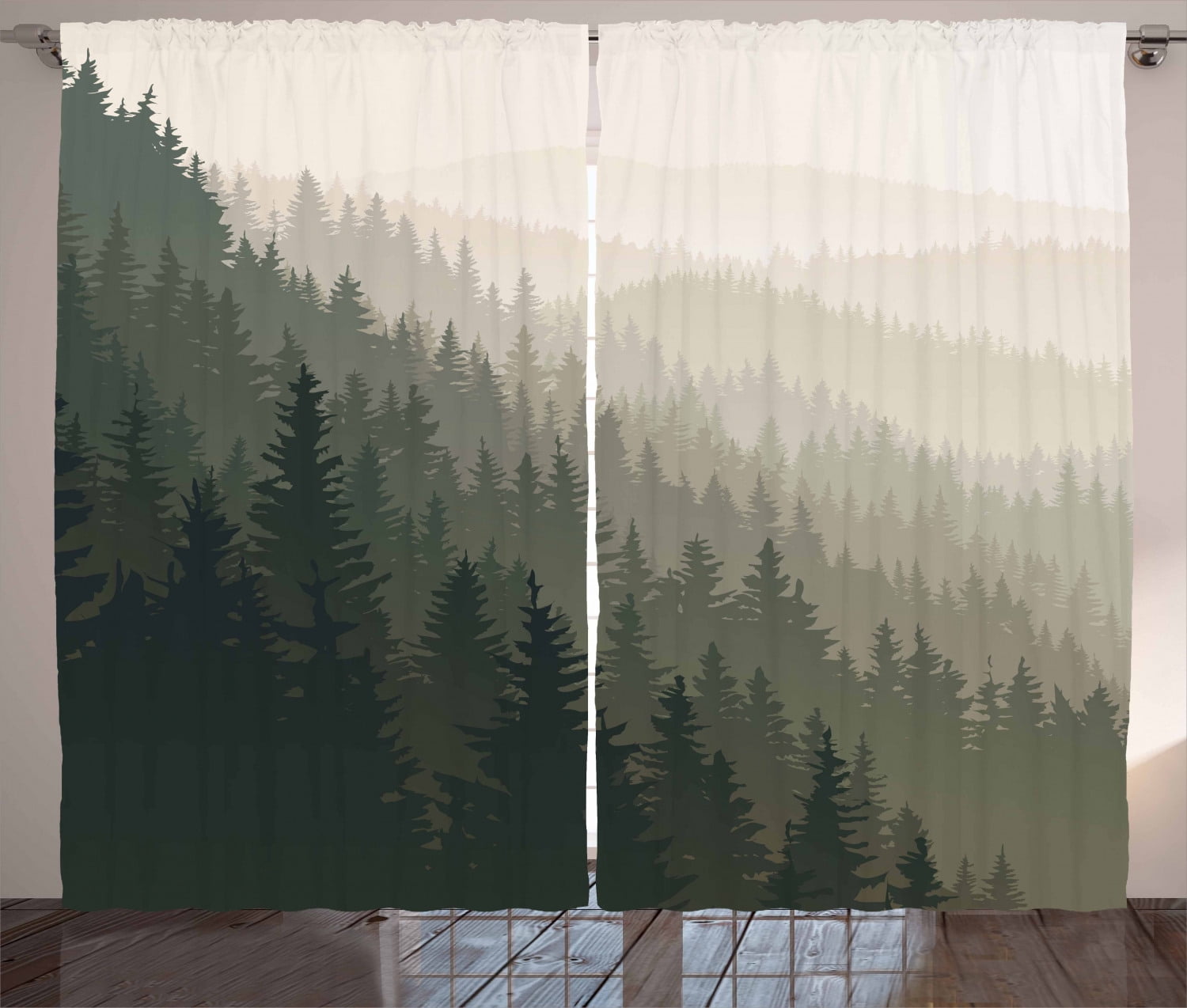 Ambesonne Forest Curtains 2 Panel Set, Scandinavian Nature, 108" x 96 ...