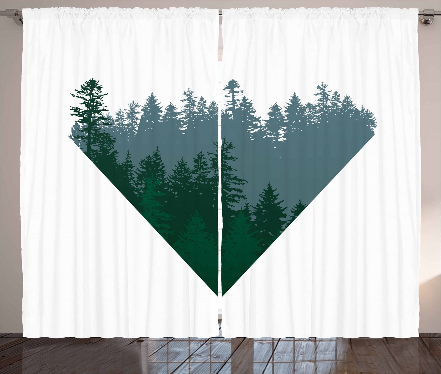 Ambesonne Forest Curtains 2 Panel Set, Coniferous Tree Design, 108" x ...