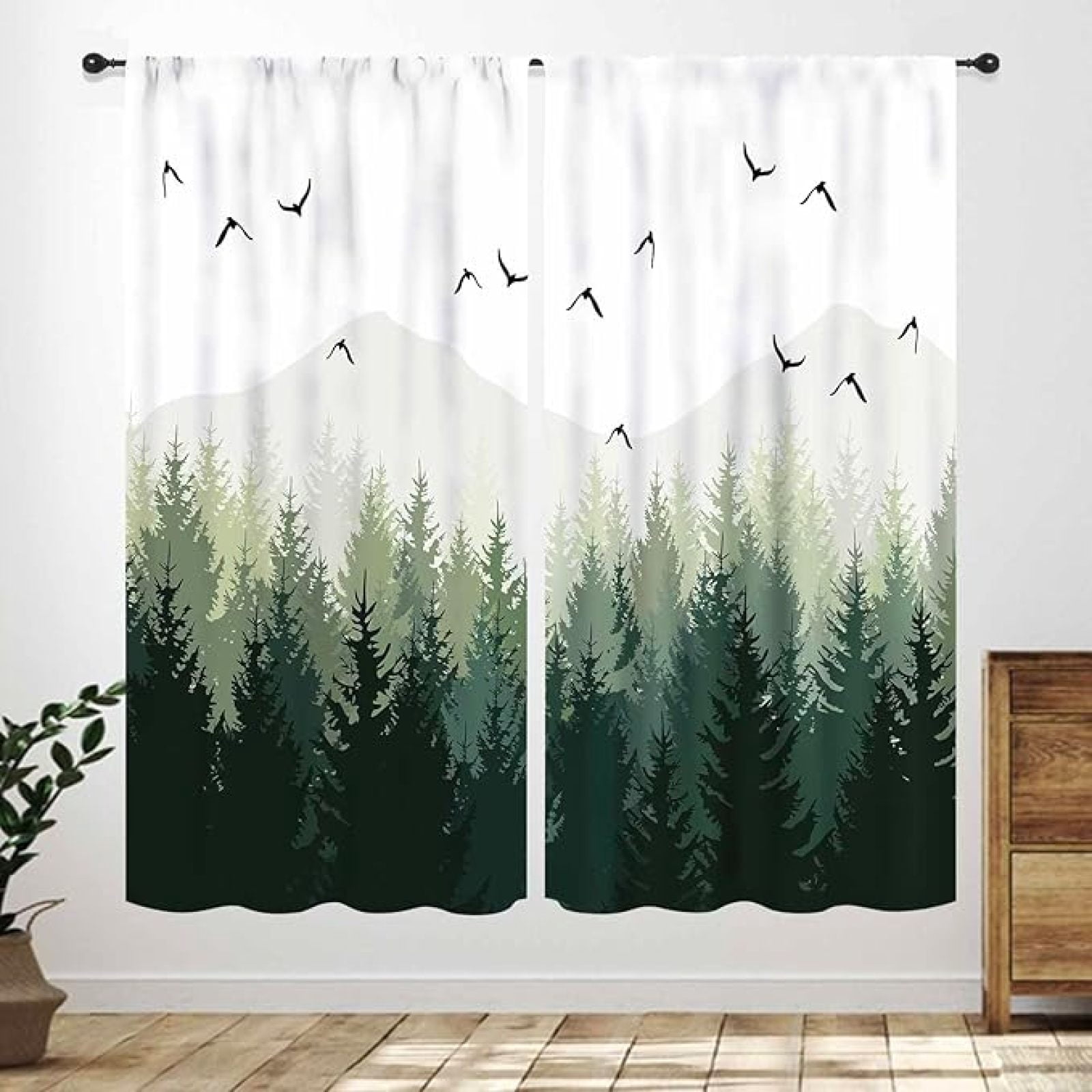 Forest Curtains For Bedroom, Misty Forest Nature And Woodland Green ...