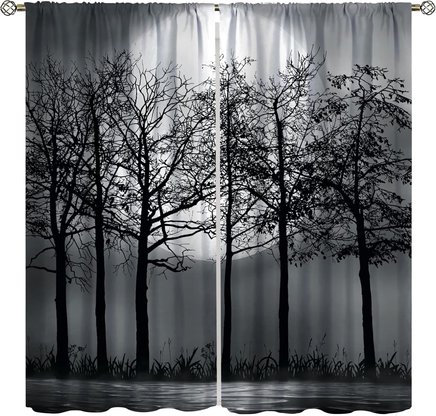 Forest Curtains, Gothic Black Misty Forest Blackout Window Treatments ...