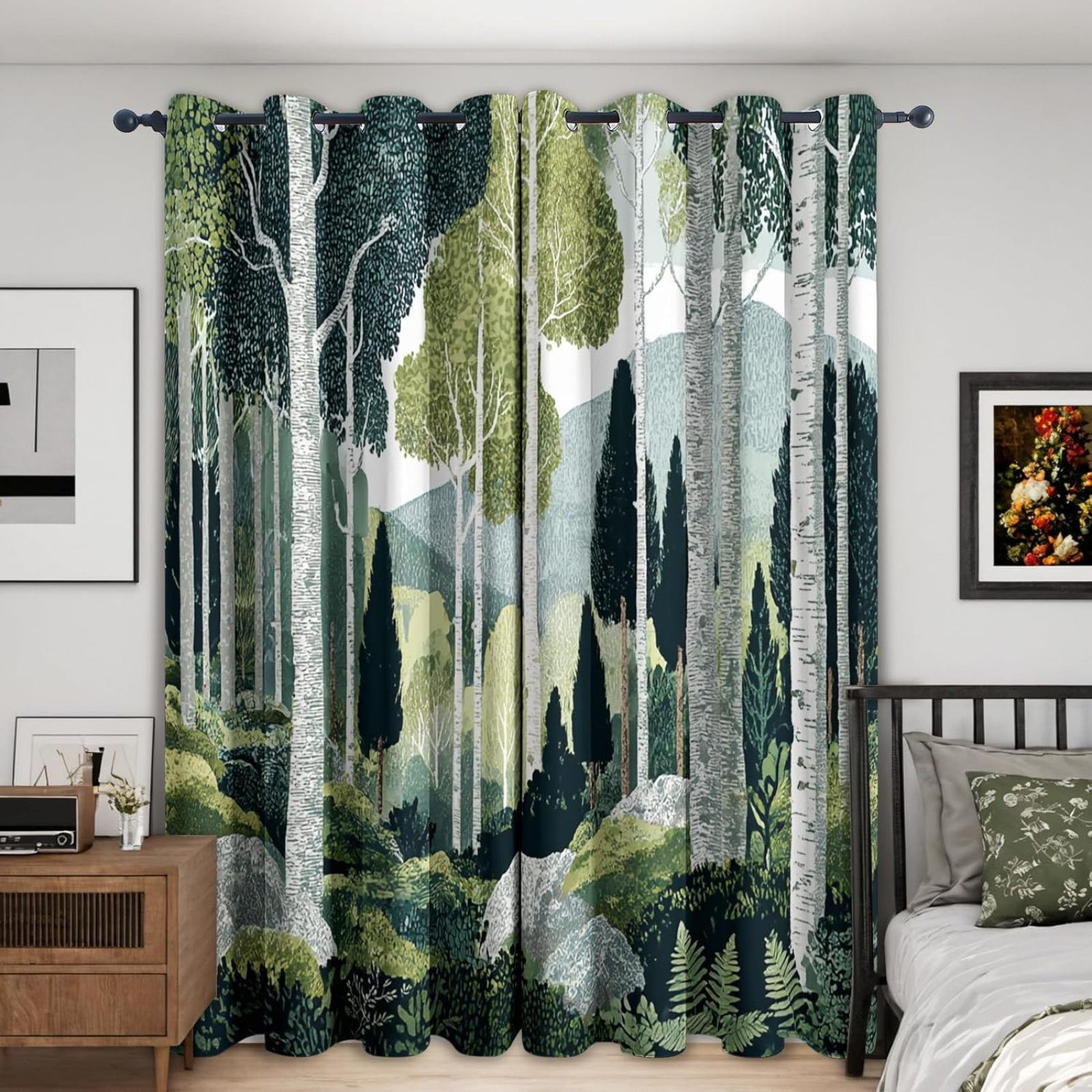 Forest Curtains For Living Room , Woodland Tree Green Pattern Design ...