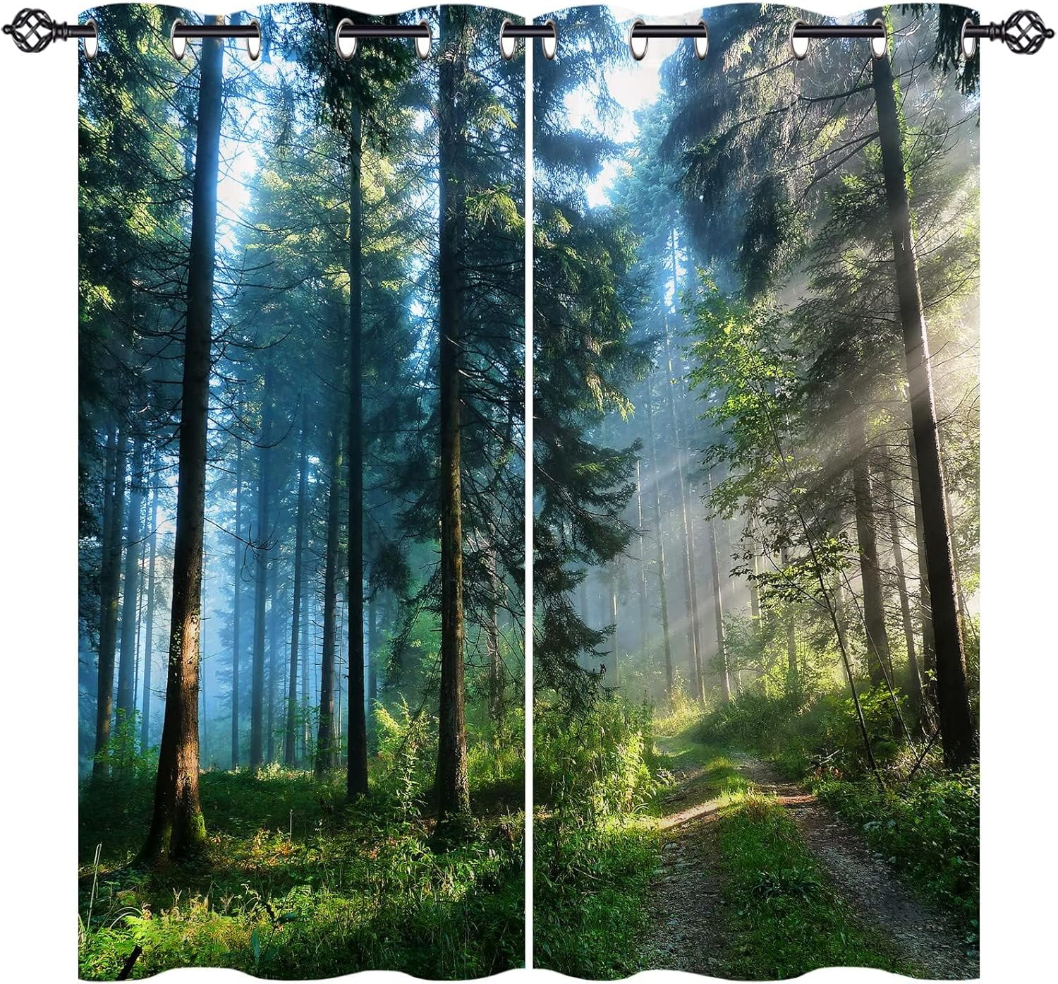 Forest Curtains W42 x L63 Inch Grommet Nature Jungle Misty Forest ...