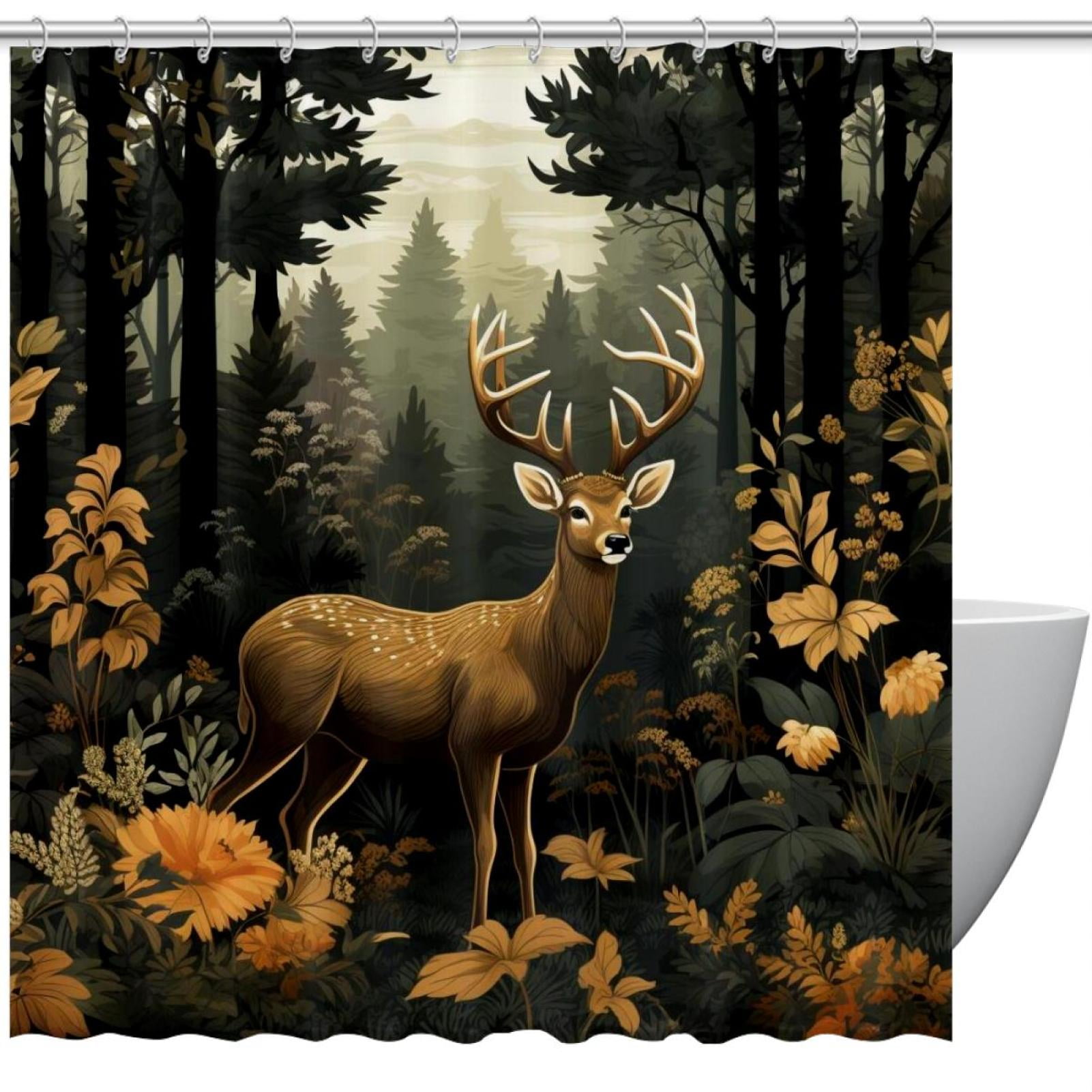 Forest Cute Deer Shower Curtain for Bathroom, Waterproof and Durable ...