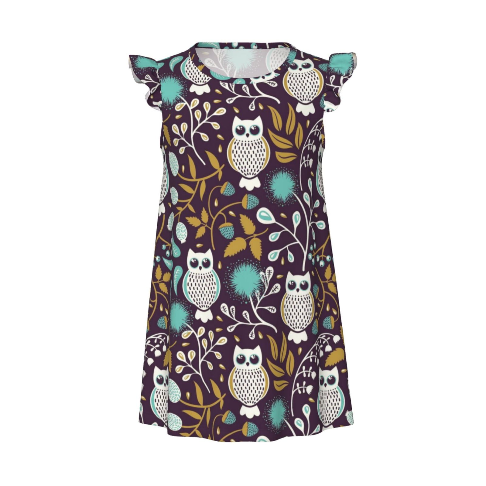 Forest Cute Owl A Girls Nightgowns, Short Sleeves Dress Girls Sleepwear ...