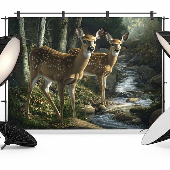 Forest Deer Backdrop for Photography, River Animals Photo Backdrop ...