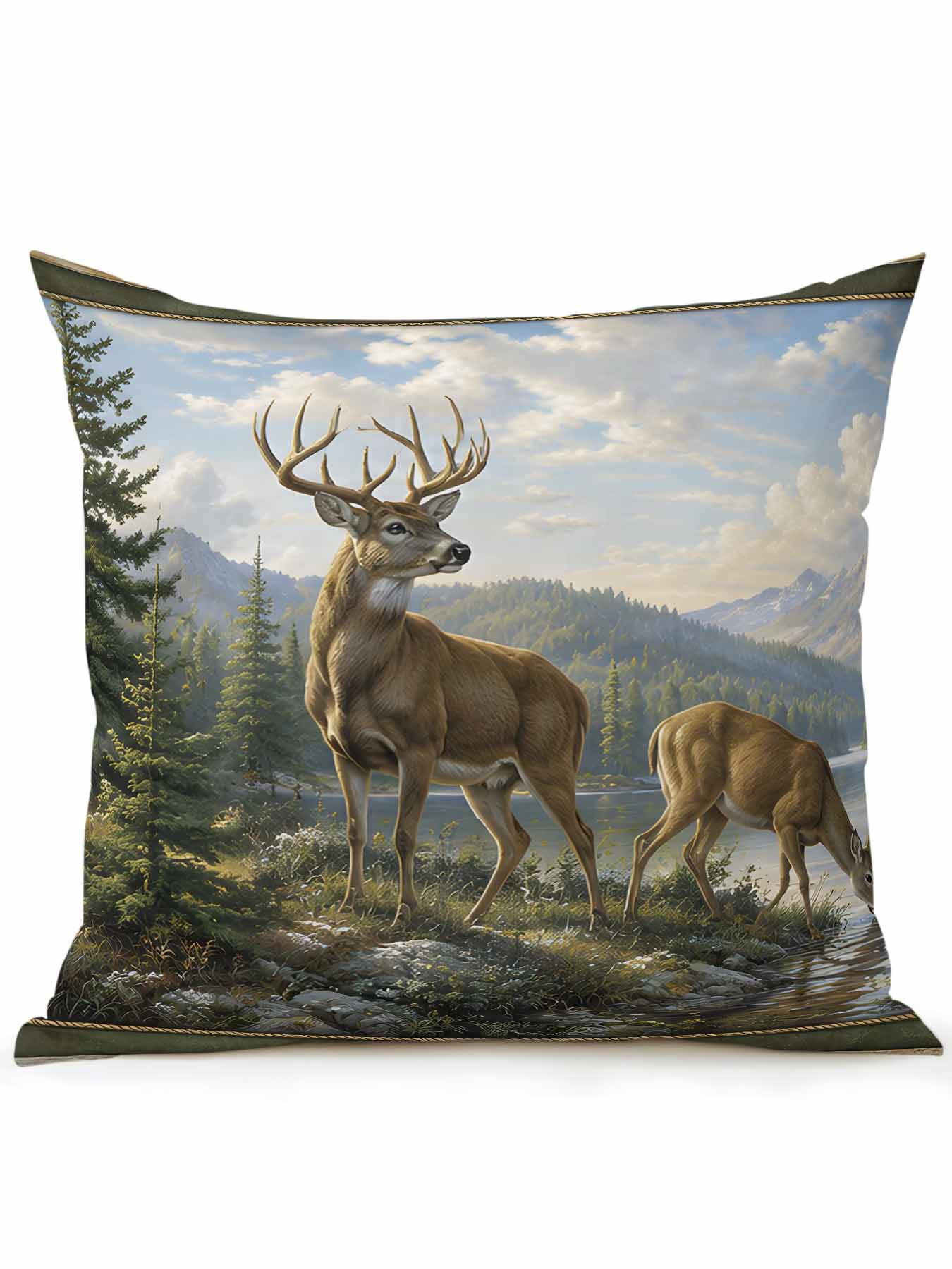Forest Deer Outdoor Throw Pillow with Insert, 16