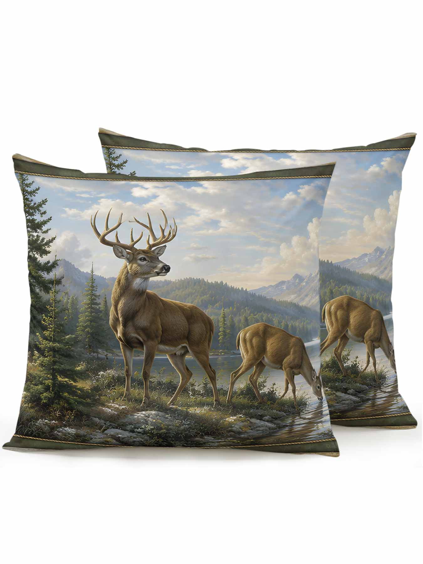 Forest Deer Outdoor Throw Pillows with Inserts Set of 2, 18