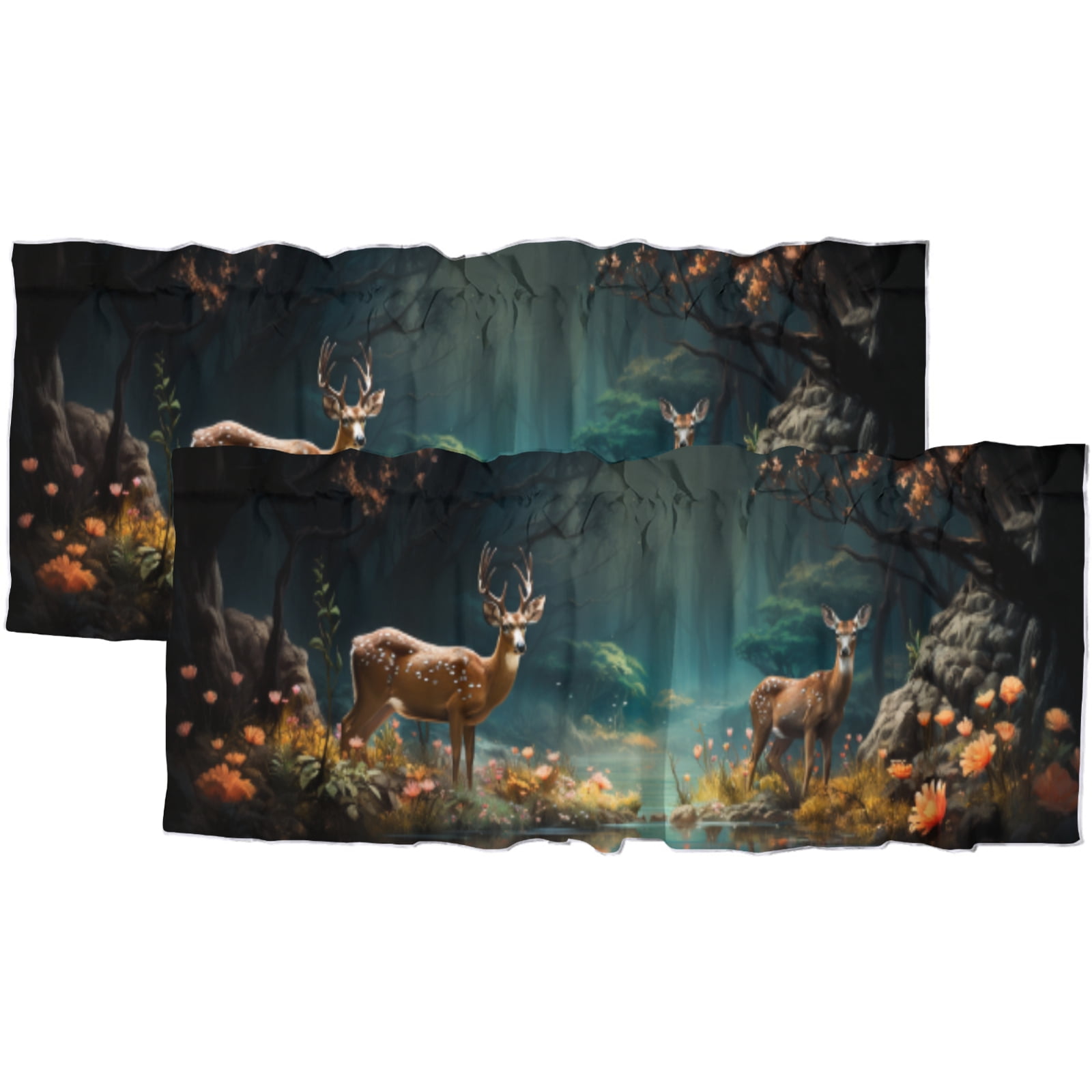 Forest Deer Rod Pocket Thermal Insulated Curtain Valance Rustic ...
