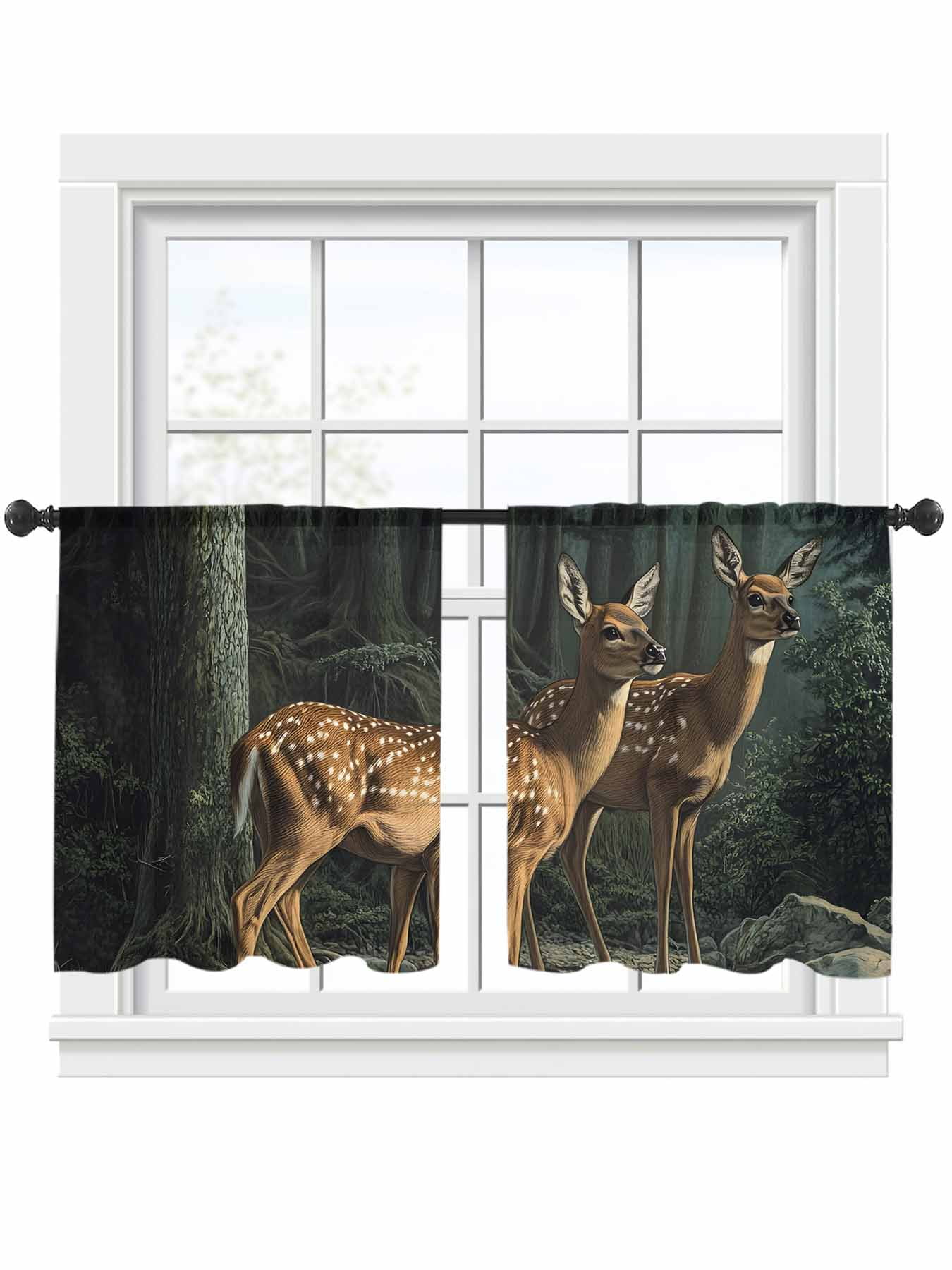 Forest Deer Sheer Curtains 54 Inch Long 2 Panels, Animals River Light ...