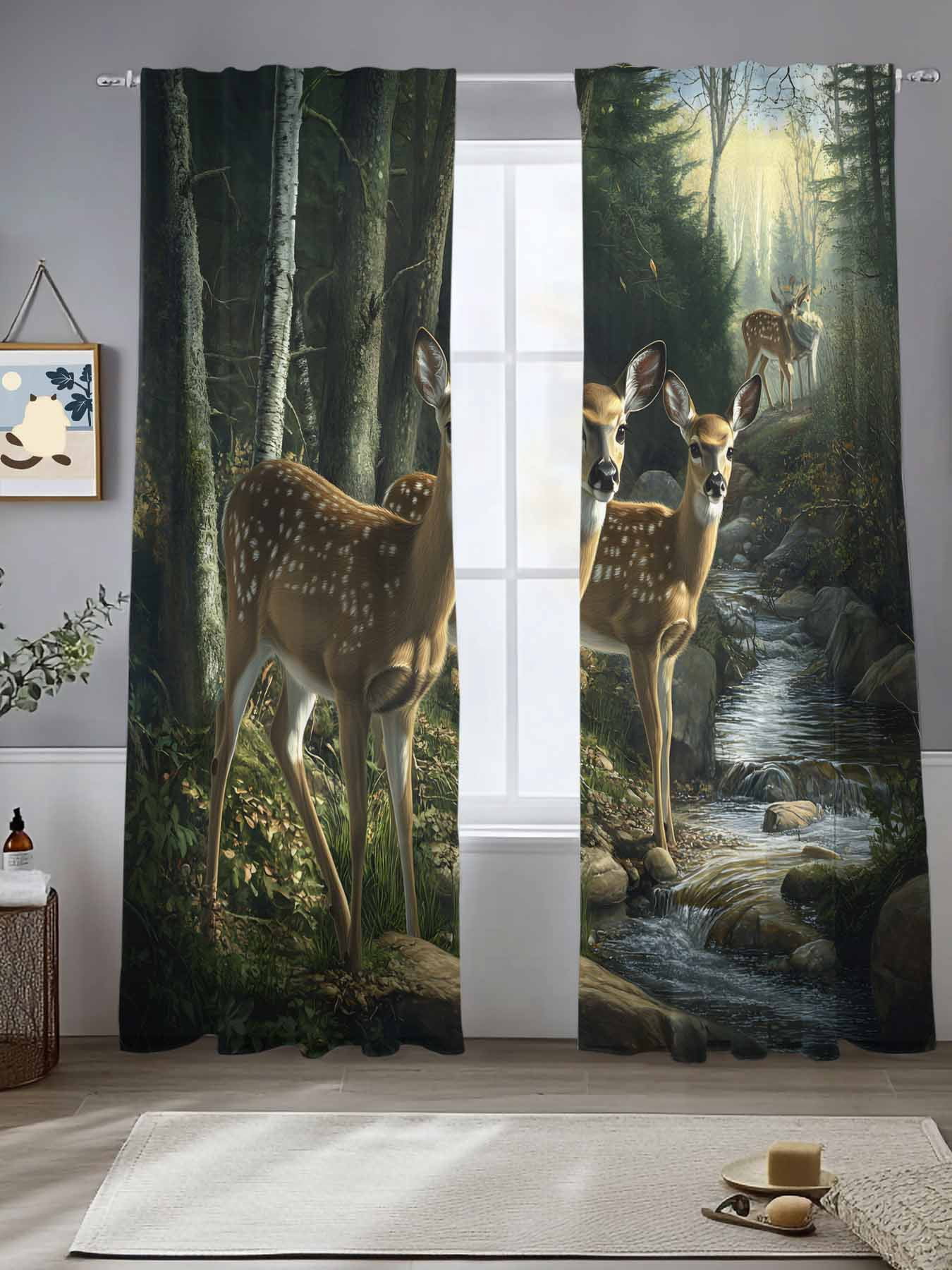 Forest Deer Sheer Curtains for Living Room Bedroom Farmhouse Elk River ...