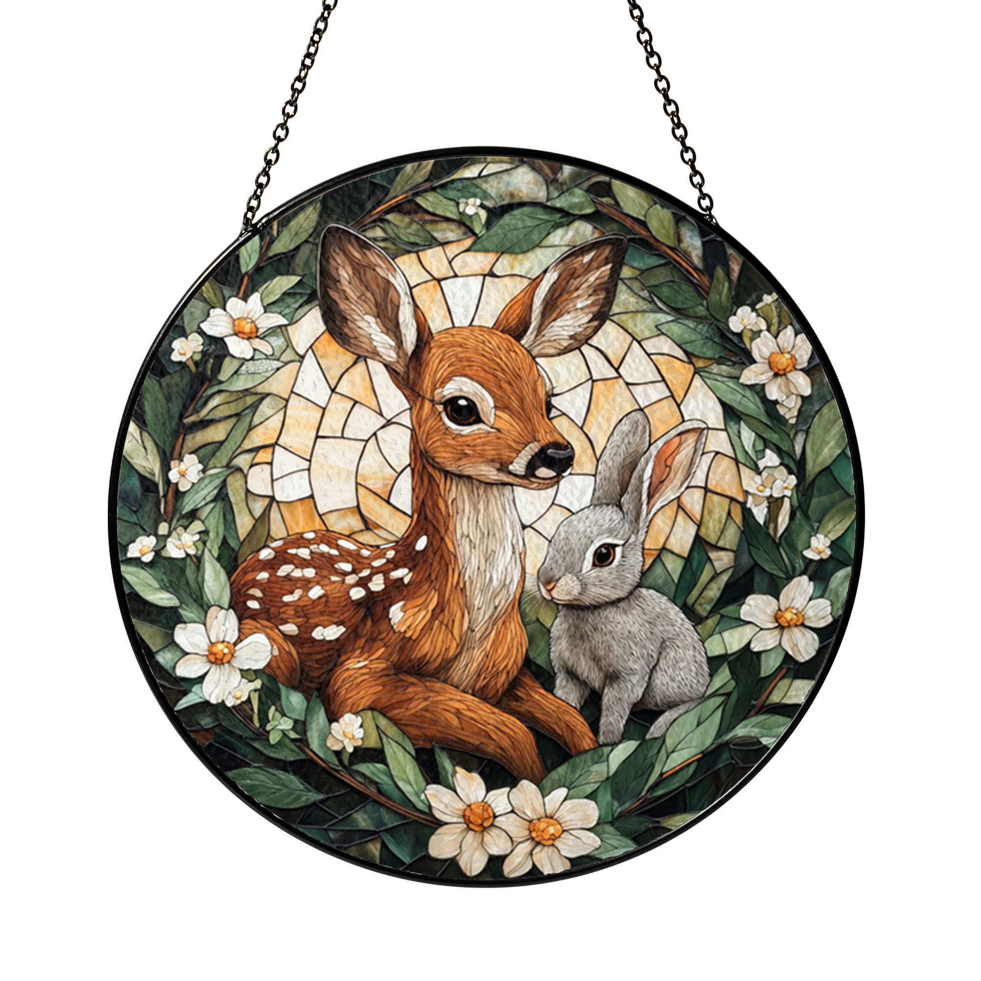 Forest Deer Stained Glass Style Suncatcher Window Hanging Decor ...