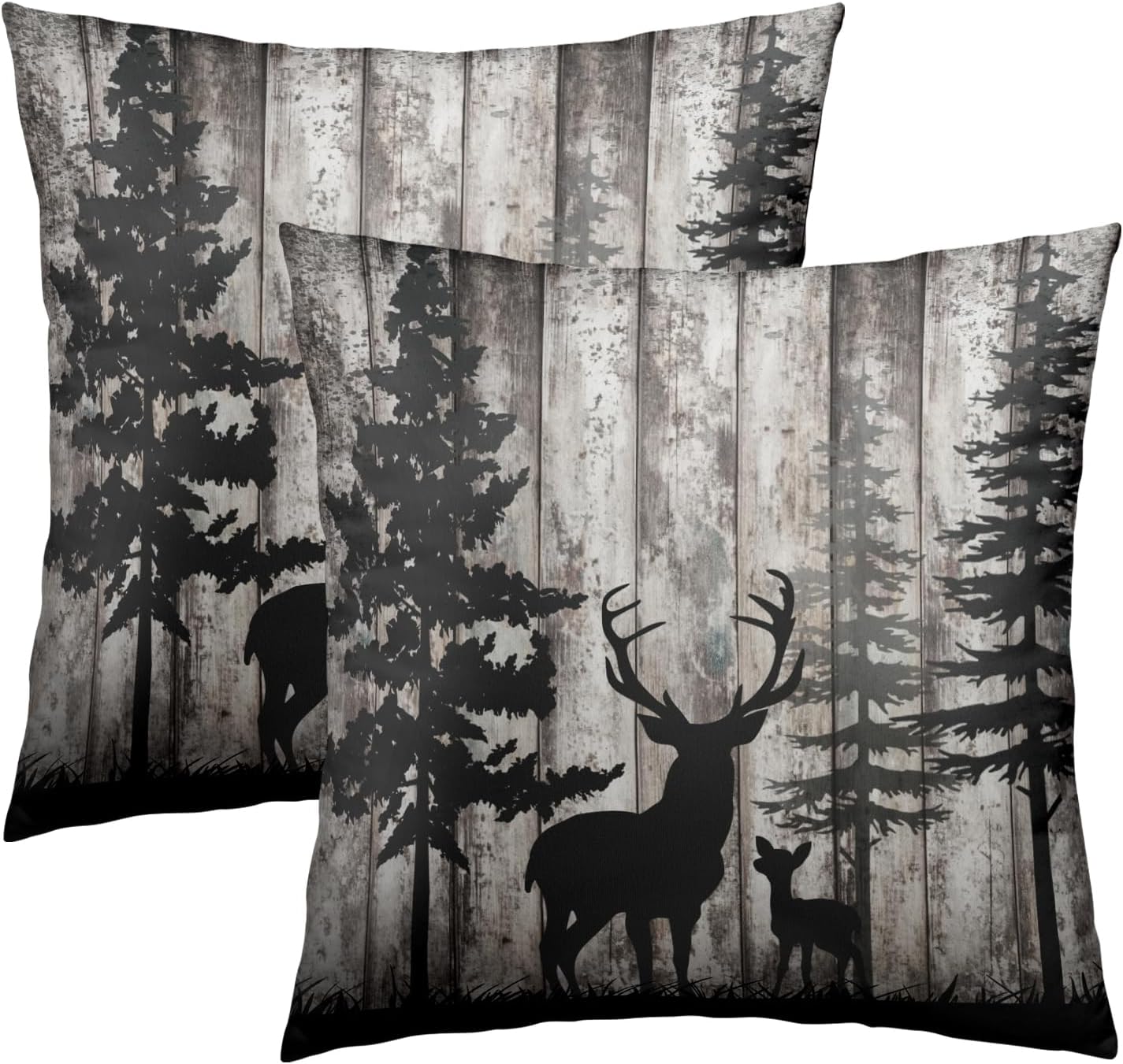 Forest Deer Throw Pillow Covers Set of 2 Wildlife Animal Decorative ...