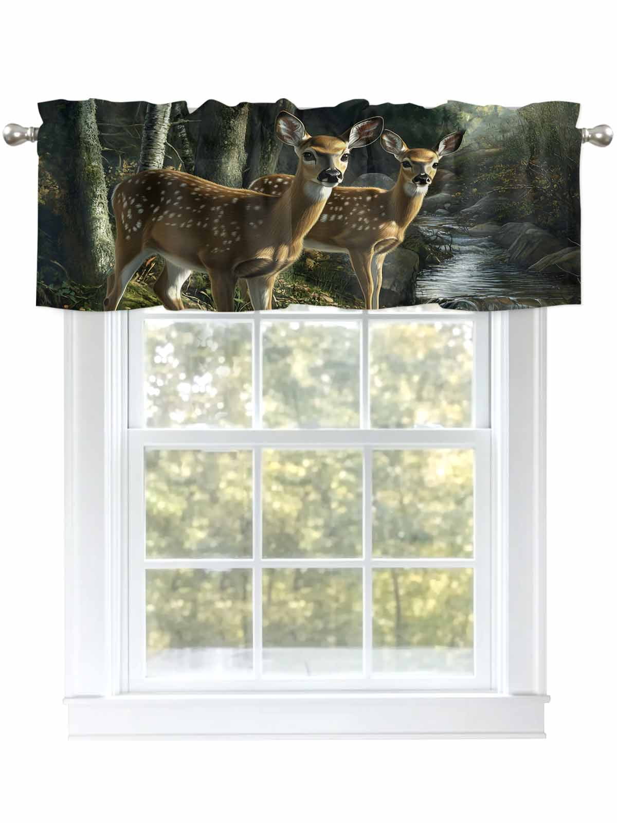 Forest Deer Valances for Windows River Animals Kitchen Valance Curtain ...