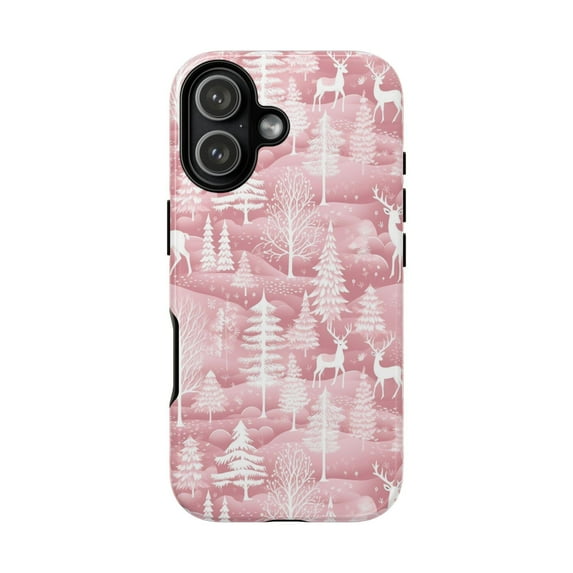 Forest Deer Winter Phone Case Pink Holiday Pattern for iPhone 17 16 15 ...