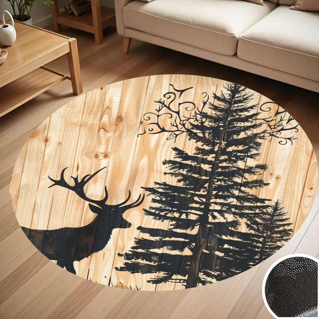 Forest Deer Wood Grain Round Carpet Living Room Bedroom Home Decoration ...