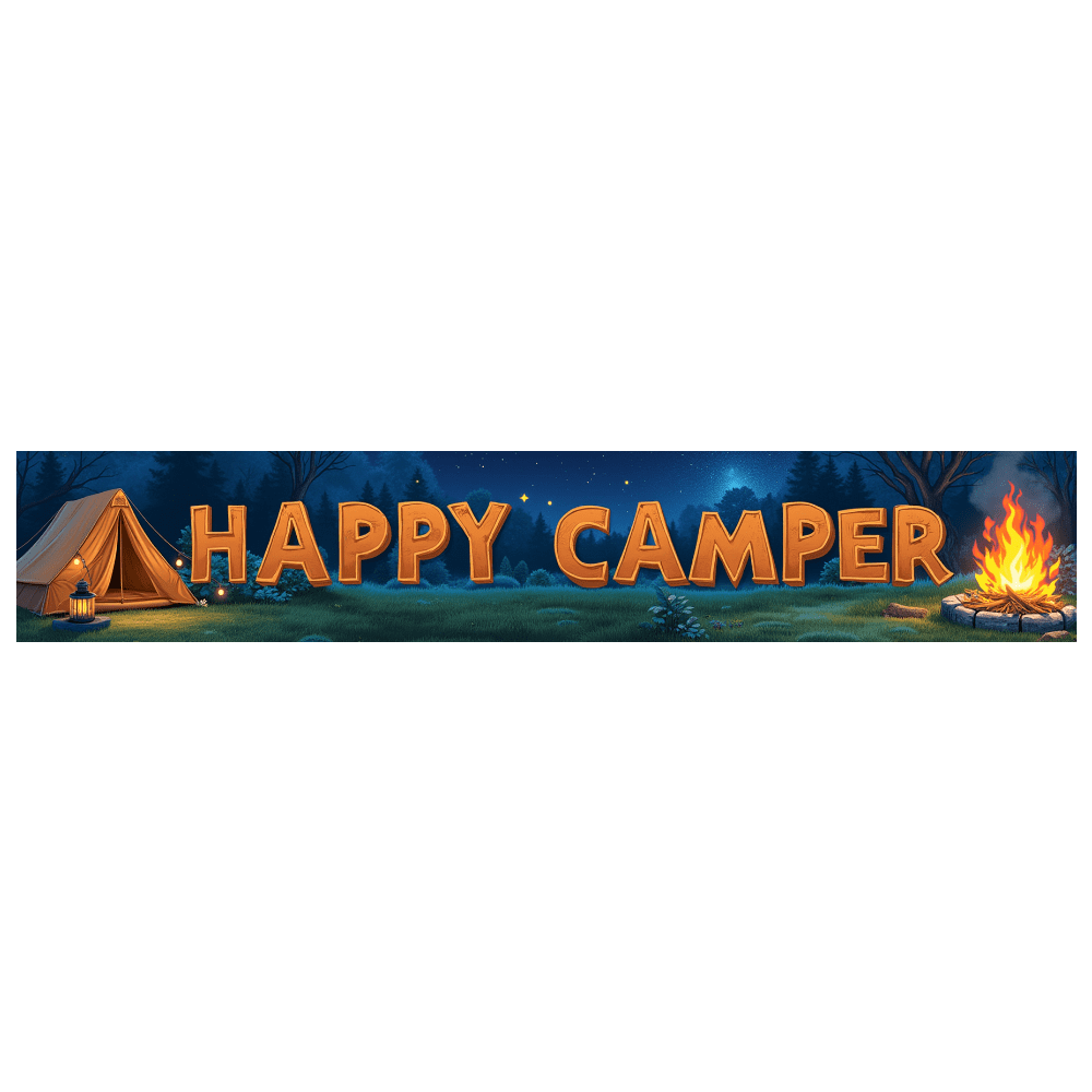 Forest Design Happy Camper Tent Banner Campfire Nature Scene for ...