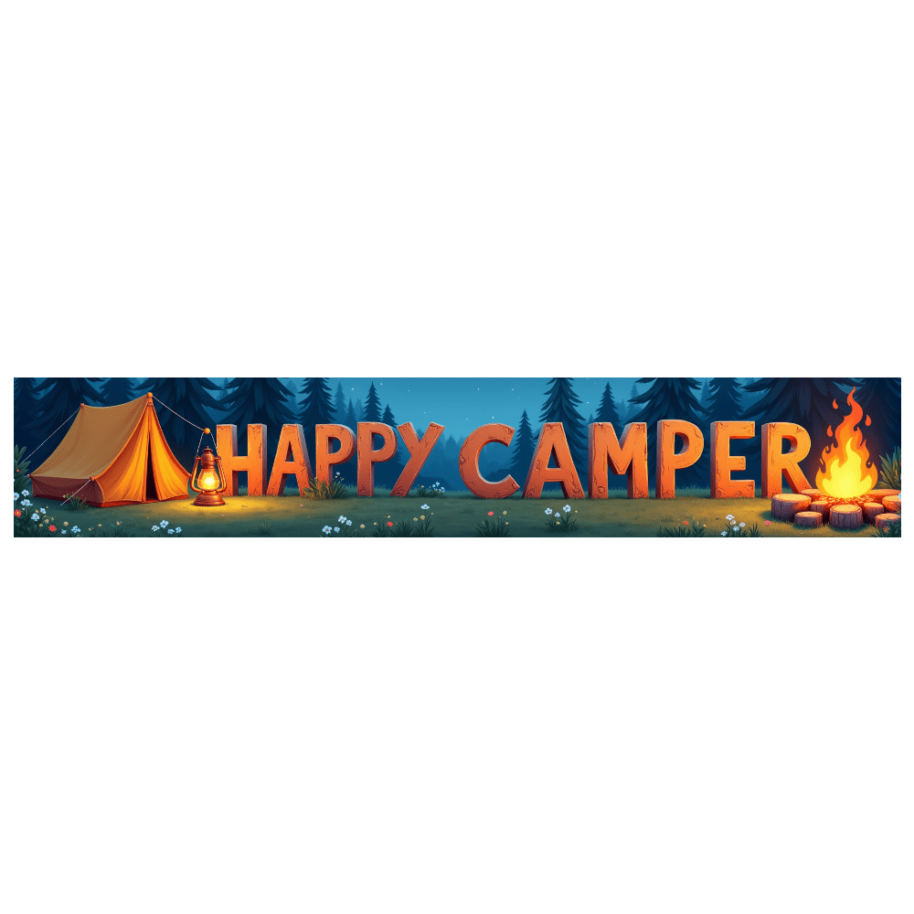 Forest Design Happy Camper Tent Banner Campfire Nature Scene for ...
