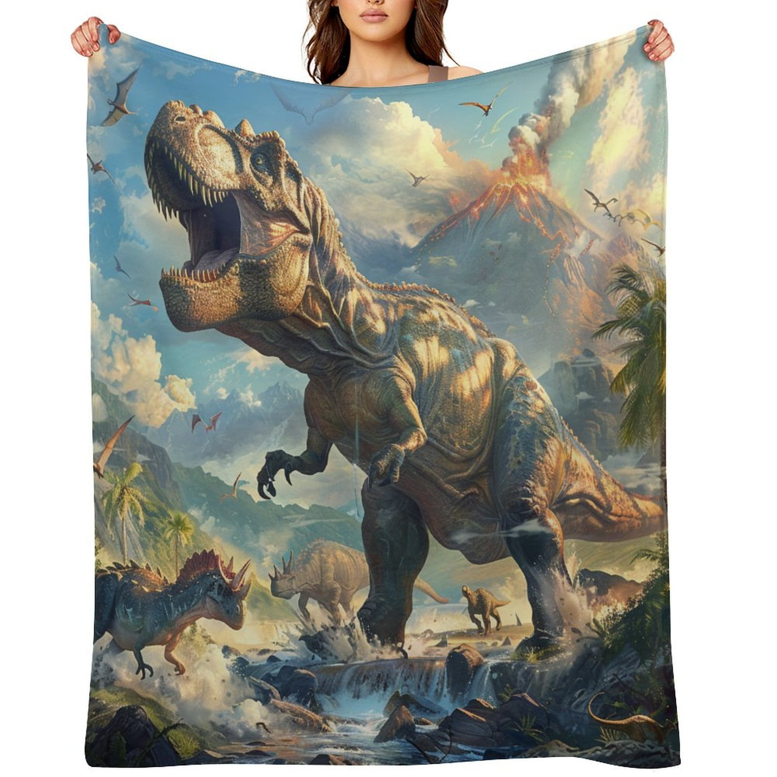 Forest Dinosaurs And Volcanic Eruptions Flannel Plush Soft Fluffy Break ...