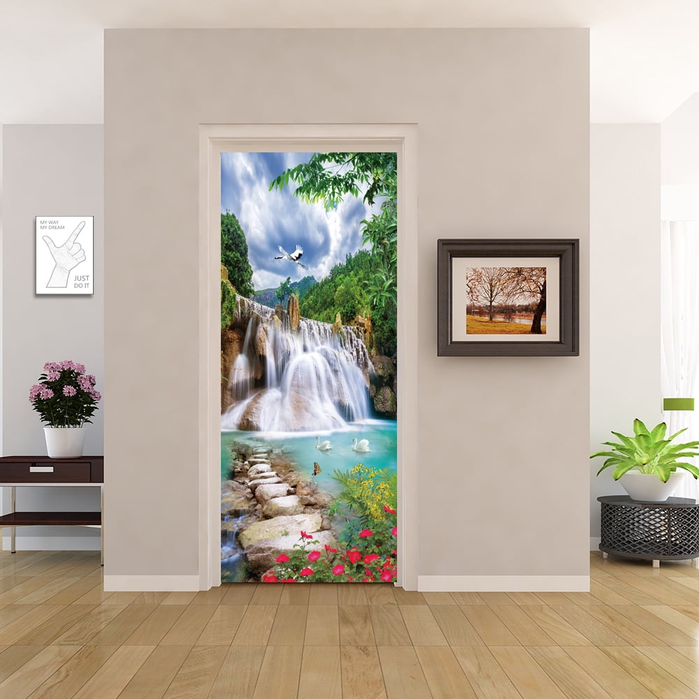 Forest Door Sticker Sound Immersive Vinyl PVC Waterproof Self-adhesive ...