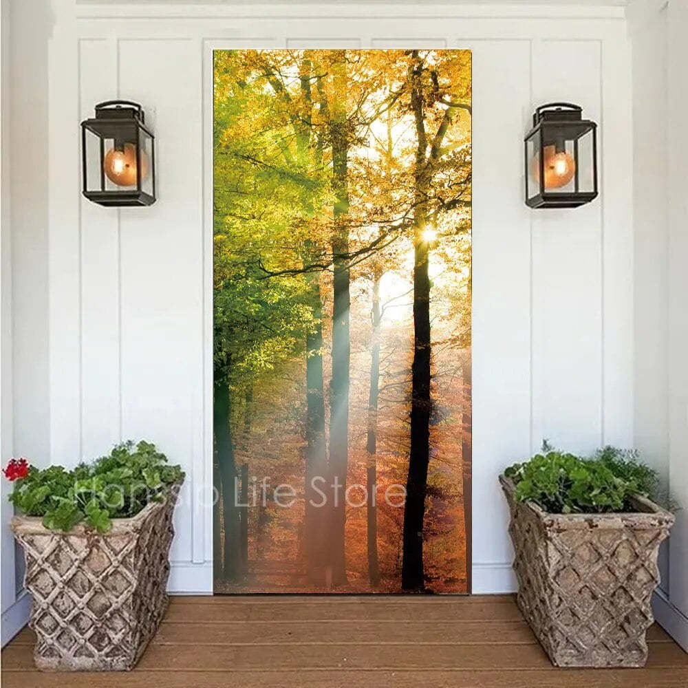 Forest Door Sticker Waterfall Entrance Door Decoration Self-adhesive ...