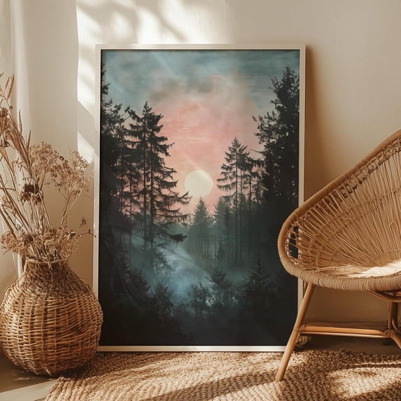 Forest Dusk Glow Wall Art, Dreamy Twilight Nature Decor, Unframed ...