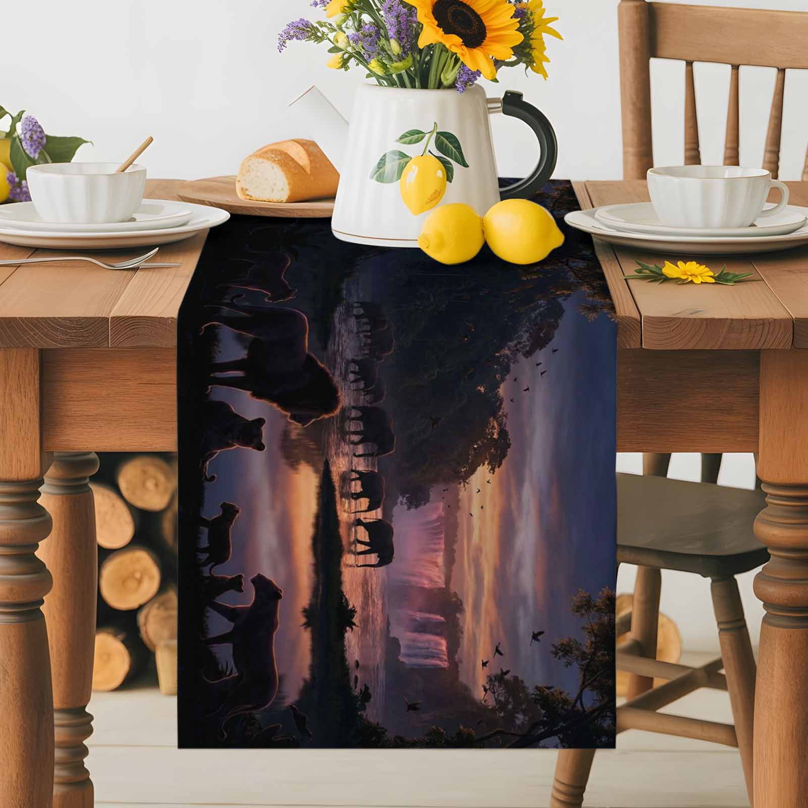 Forest Dusk Silhouette Table Runner 18x72 Inch Mysterious Waterfall ...
