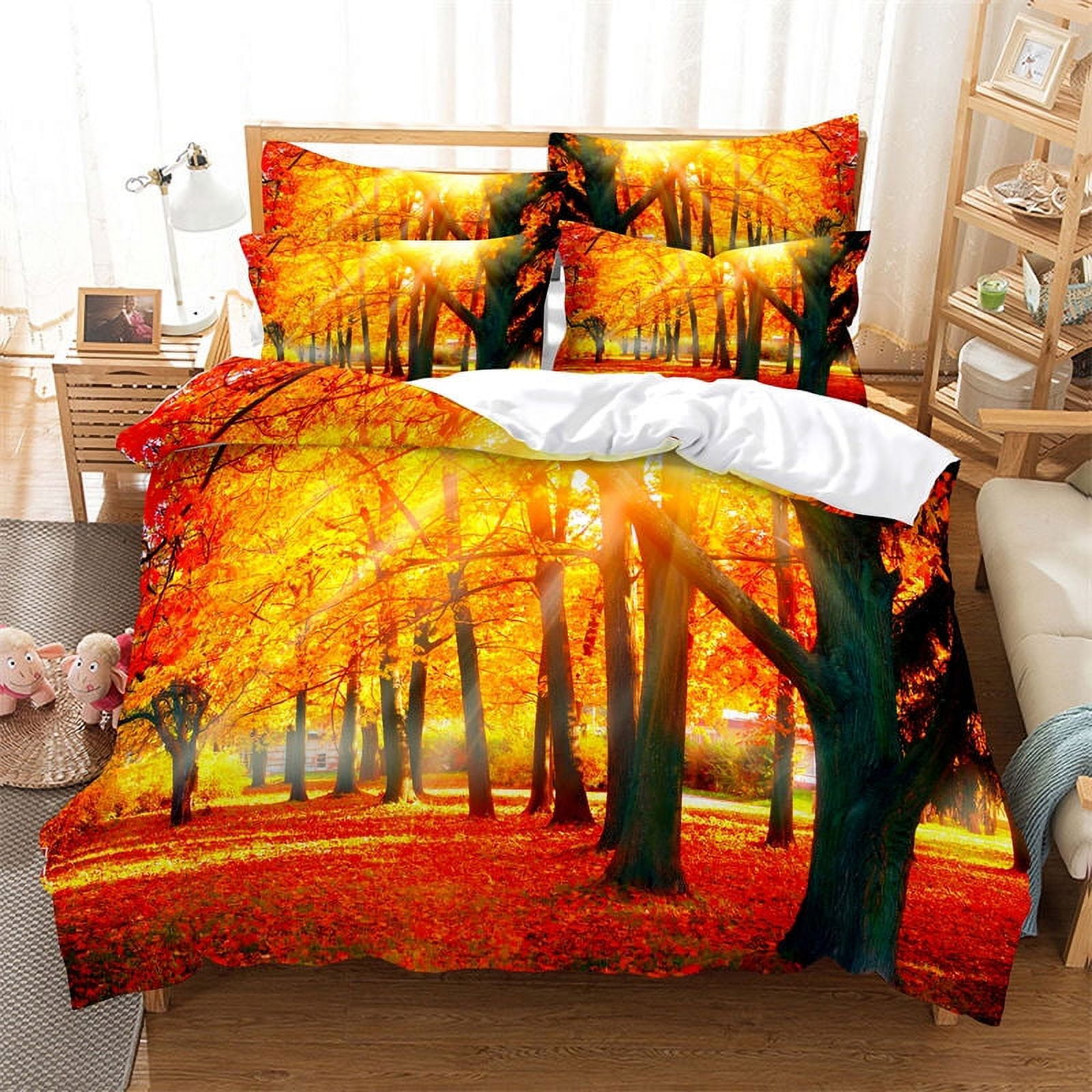Forest Duvet Cover Microfiber Dreamy Woodland Scene Bedding Set Misty ...