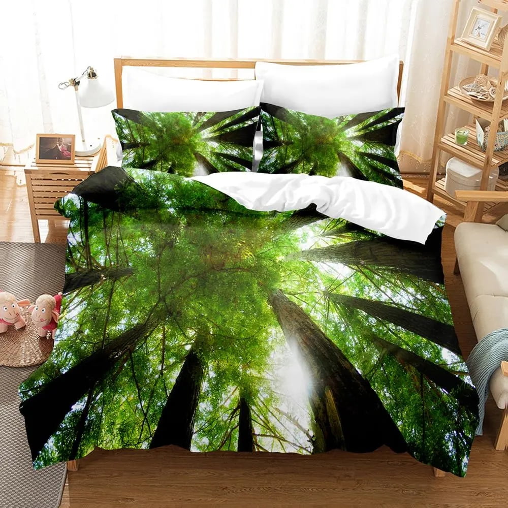 Forest Duvet Cover Set Forest with Shaded Trees Dreamy Woodland Scene 2 ...