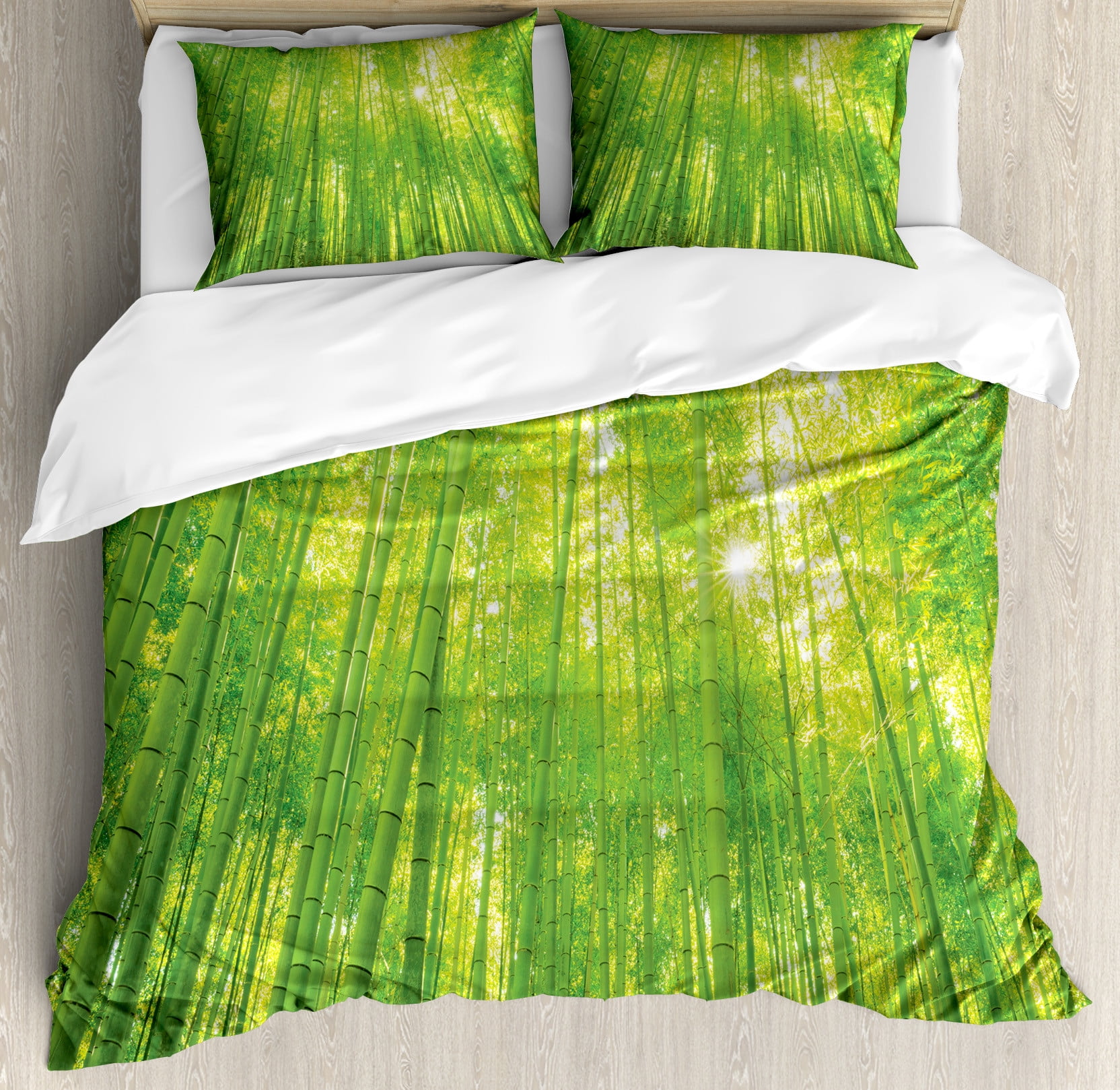 Forest Duvet Cover Set, Image of Trees with Sun Rays in Rainforest ...