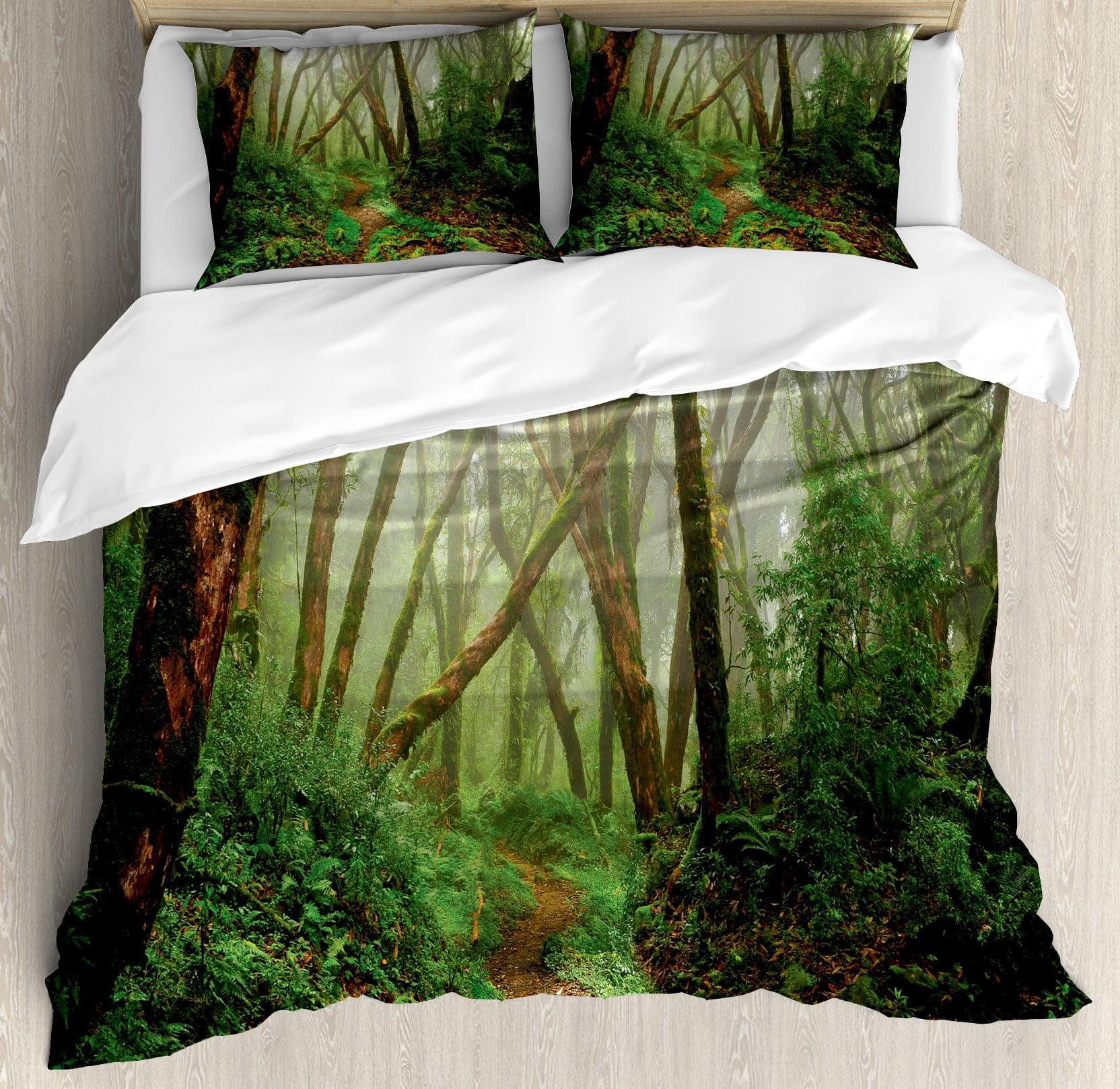Forest Duvet Cover Set, Spooky Tropical Exotic Fog Jungle in Rainforest ...