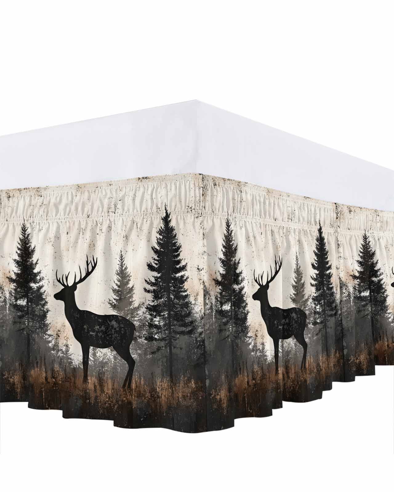 Forest Elk Bed Skirt King Size, Rustic Nature Tree Retro Deer ...