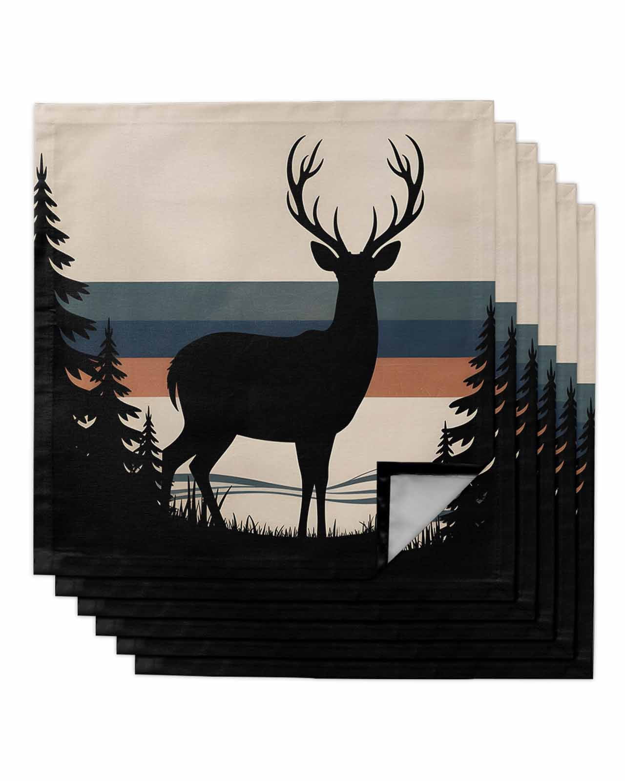 Forest Elk Cloth Napkins Set of 6 Reusable Dinner Napkins, Animal ...