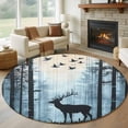 Forest Elk Round Area Rug 5 FT, Non Slip Bedroom Rugs, Deer Birds ...