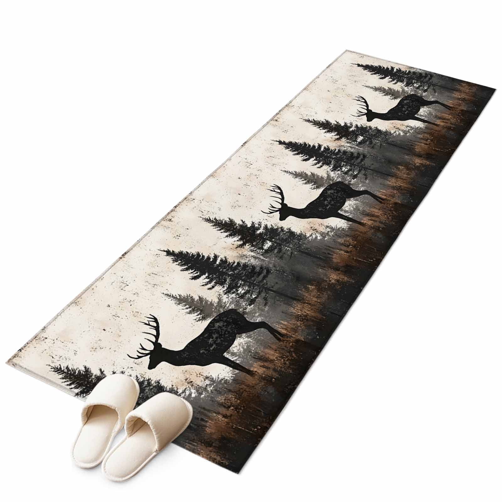 Forest Elk Runner Rug 2x6 FT, Non Slip Hallway Carpet, Rustic Nature ...