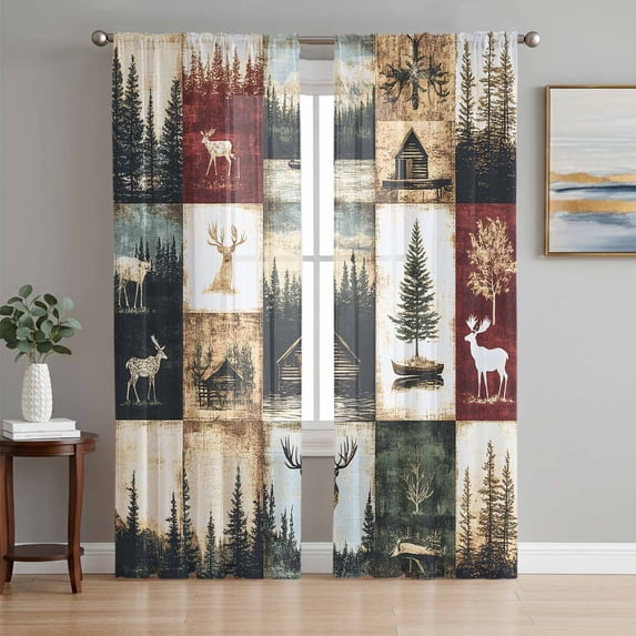 Forest Elk Sheer Curtains 72 Inch Length 2 Panels Set, Farmhouse Pine ...