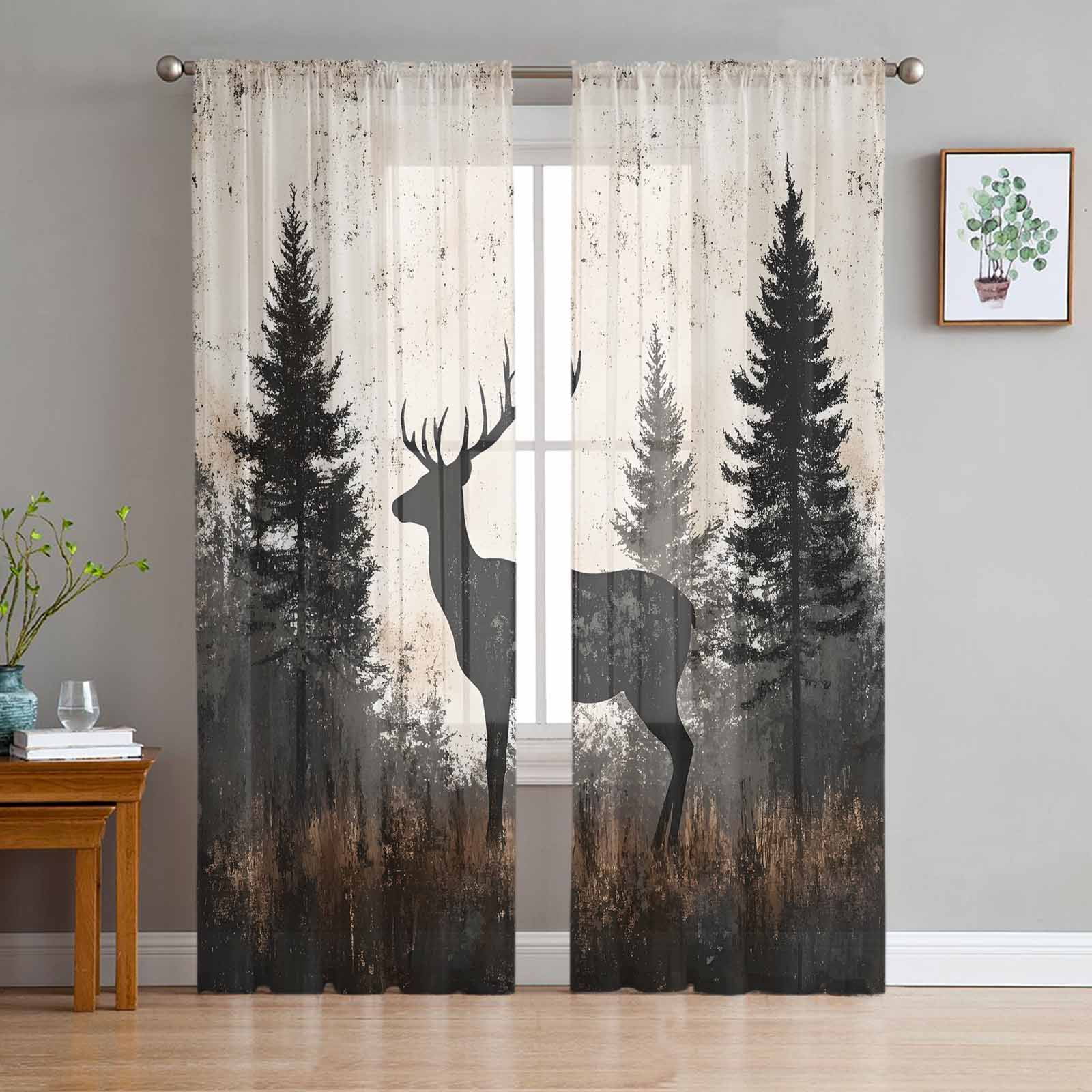 Forest Elk Sheer Curtains 72 Inch Length 2 Panels Set for Living Room ...