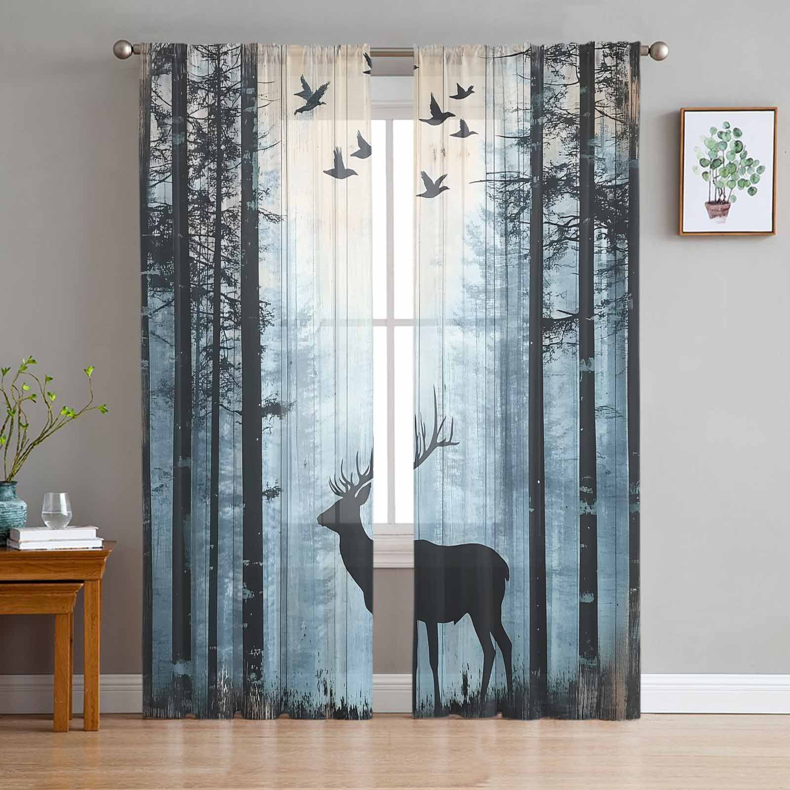 Forest Elk Sheer Curtains 84 Inches Long 2 Panels Set, Window Sheer ...