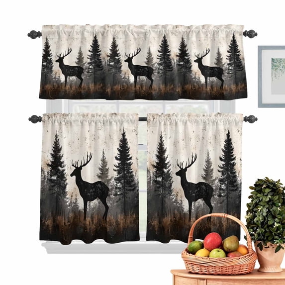Forest Elk Silhouette Kitchen Curtains Valances 3 Piece Set, Retro ...