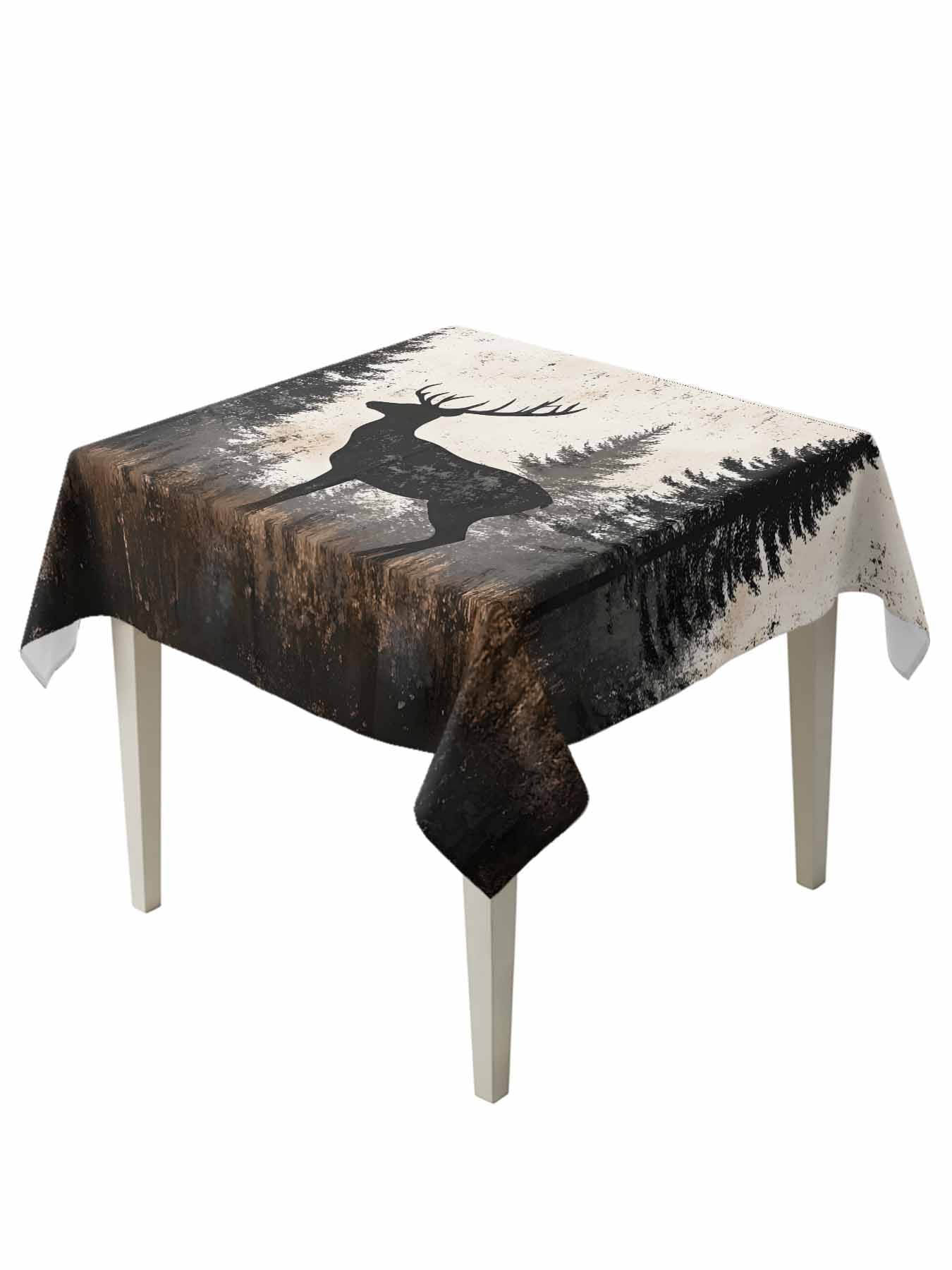 Forest Elk Table Cloth, Rustic Nature Tree Retro Deer Silhouette ...