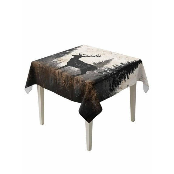 Forest Elk Table Cloth, Rustic Nature Tree Retro Deer Silhouette ...