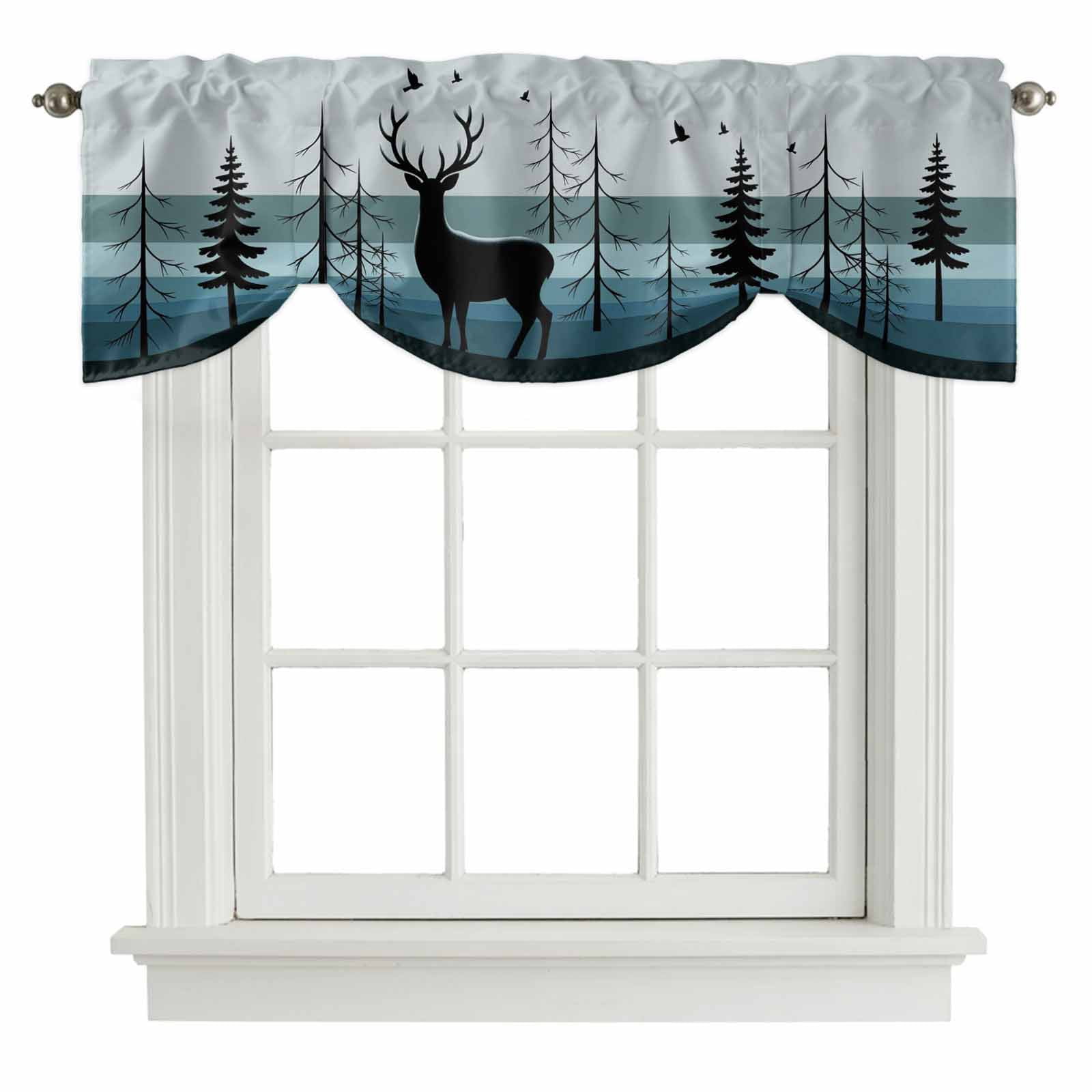 Forest Elk Tie Up Valance Curtains for Windows, Kitchen Curtains Window ...