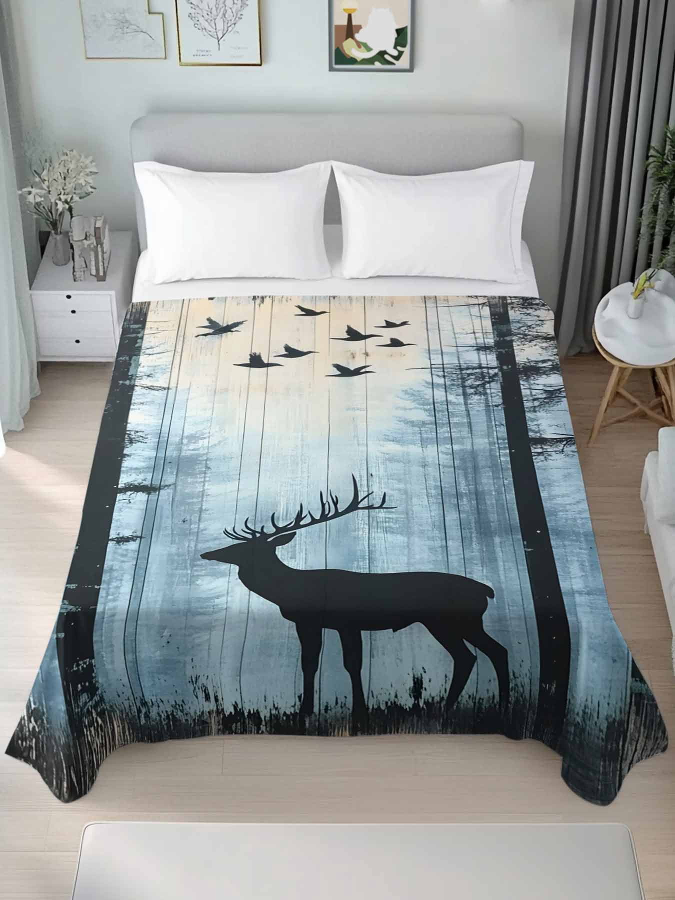 Forest Elk Twim Size Flat Sheet, Wrinkleproof & Fadeproof Cooling Flat ...