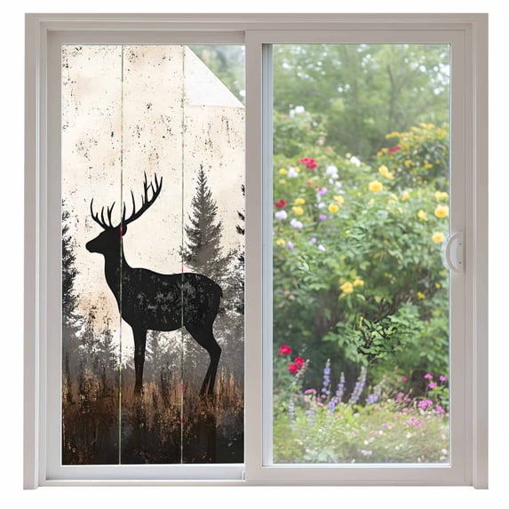 Forest Elk Window Privacy Film, Rustic Nature Tree Retro Deer ...
