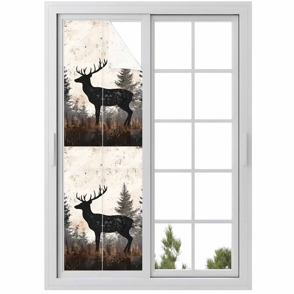 Forest Elk Window Privacy Film, Rustic Nature Tree Retro Deer ...