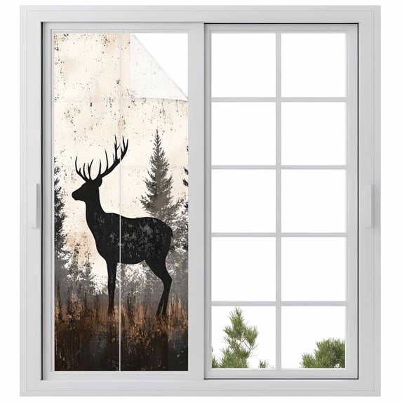 Forest Elk Window Privacy Film, Rustic Nature Tree Retro Deer ...